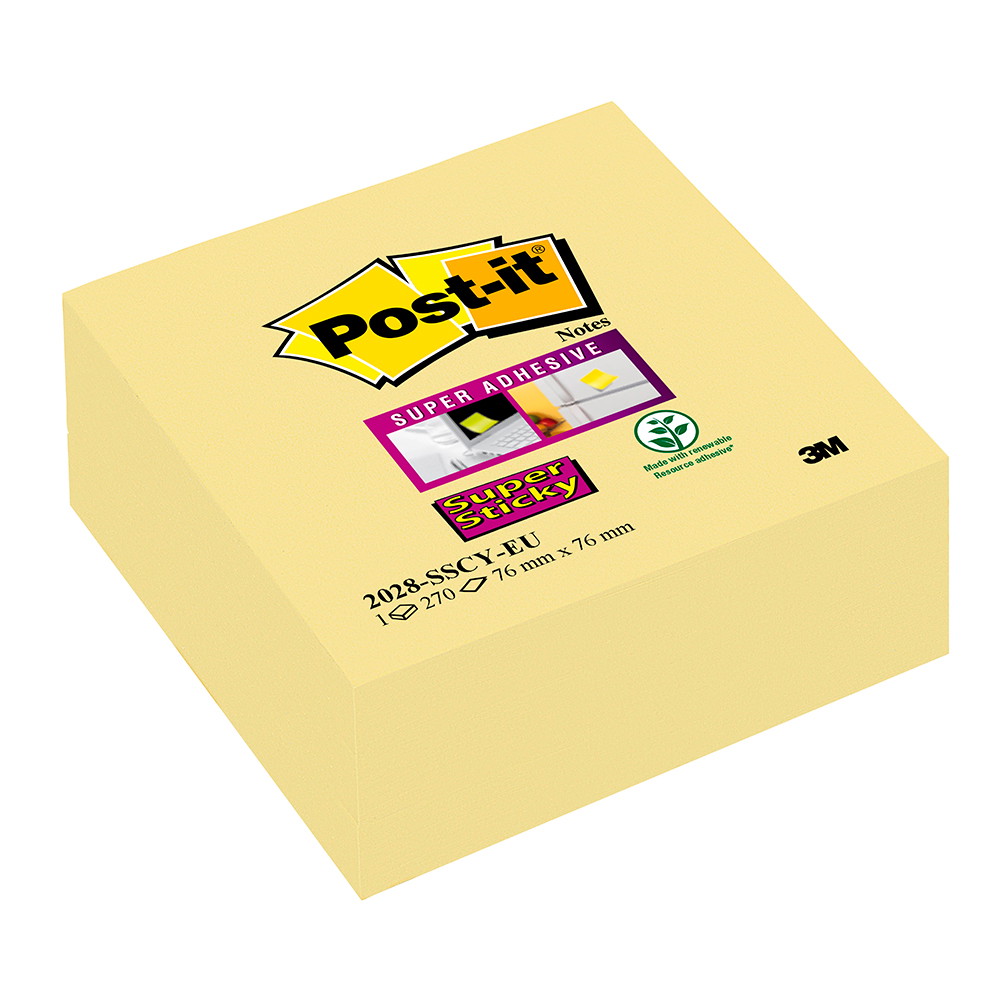 Post-it 2028S Super Sticky notes 76x76mm gul - Daarbak Redoffice A/S