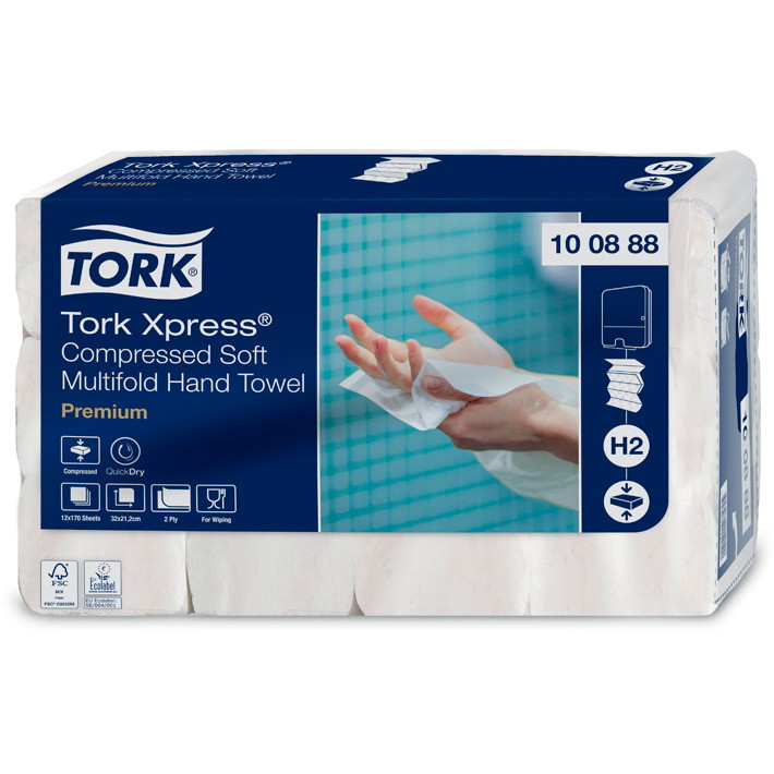 Tork 100888 Xpress Premium håndklædeark 2-lags W-fold H2 - Daarbak ...