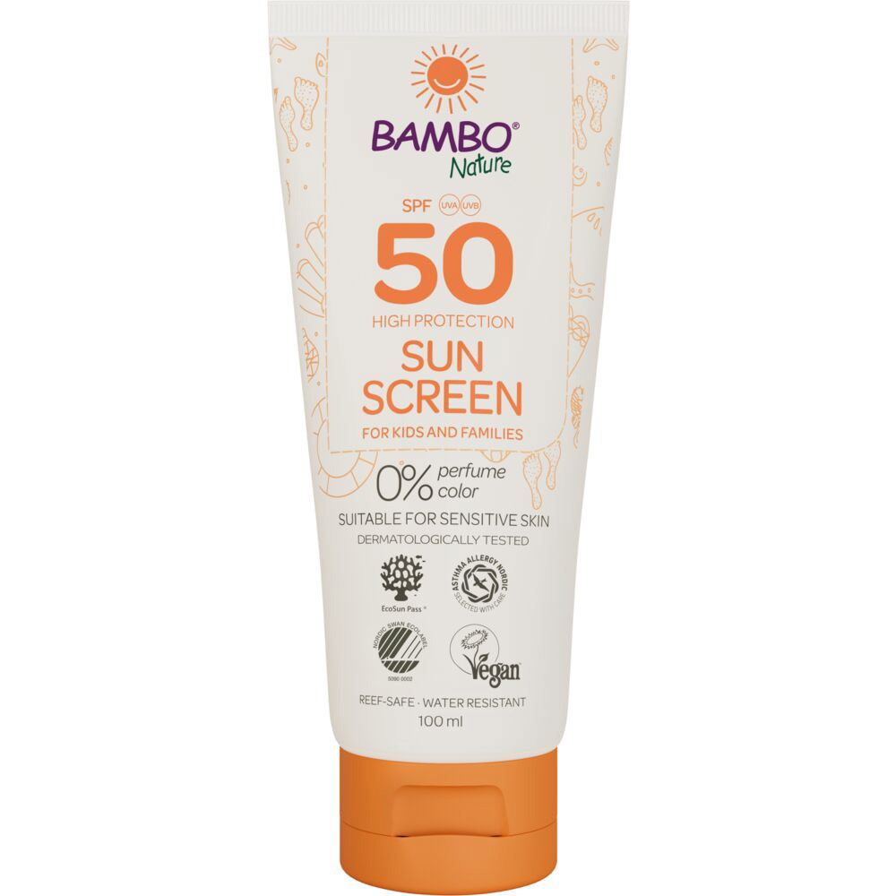 Bambo Nature solcreme SPF50 uden farve og parfume 100ml - Daarbak Redoffice A/S